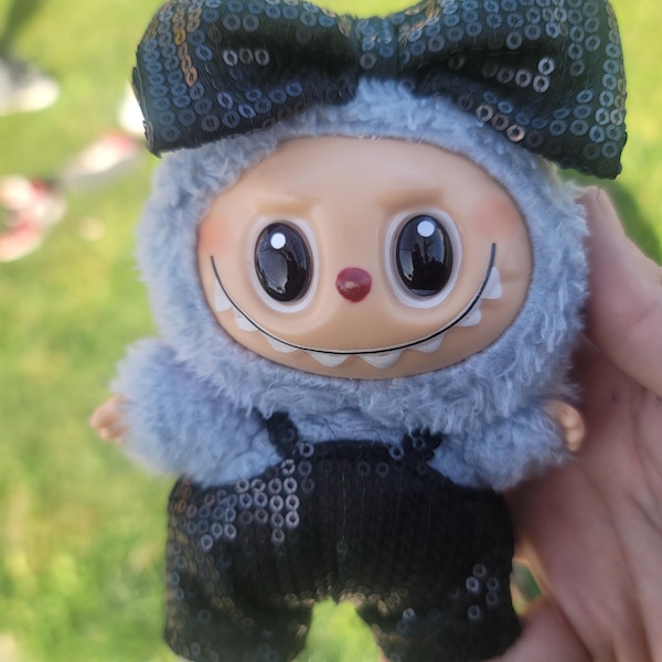 Blue Polkadot Labubu Jumpsuit – Adorable Handmade Outfit With Head Bow ...