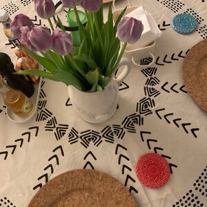 Floral Round Tablecloth, Turkish Hand Block Printed Round Table Cover ...