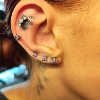 Blue Pink Fire Opal Flower Dermal Anchor Labret Top Conch - Etsy