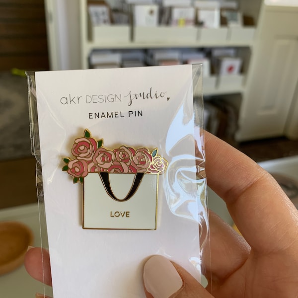 Love Enamel Pin/pink Floral Pin / Gift for Women / Christmas Gift ...