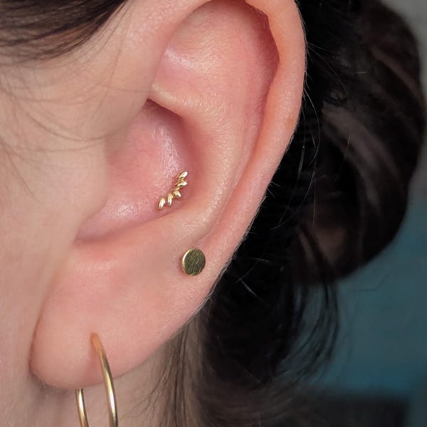 14K Solid Gold Heart Cartilage Earrings Miniature Flat Back Stud ...