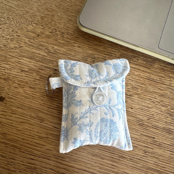 Blue Beachy Print Quilted Pouch Wristlet, Wallet, Keychain Wallet, Key ...