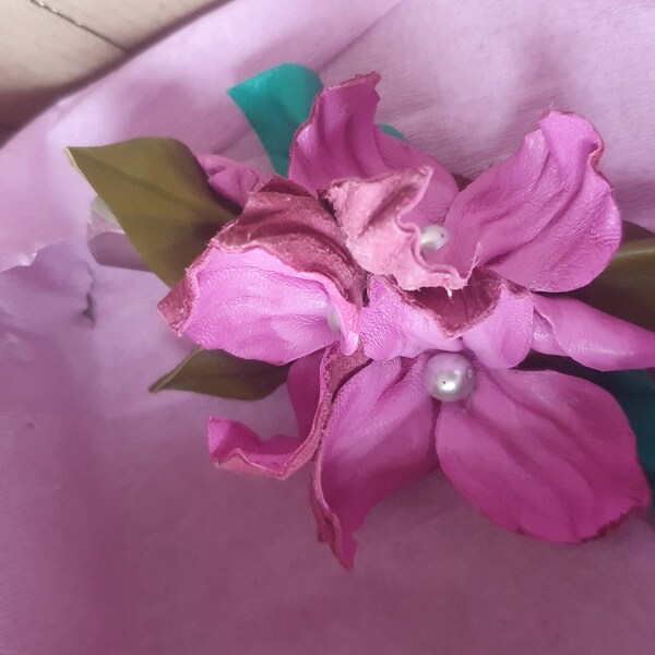 White Magnolias, Leather Flowers, Floral Barrette Made by Oksana - Etsy