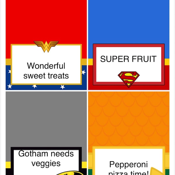Superhero Food Labels, Superhero Place Card, Superhero Tent Card ...