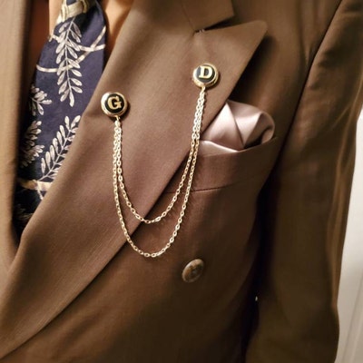 Customized Initial Jacket Chain Brooch, Personalized Letter Handmade ...