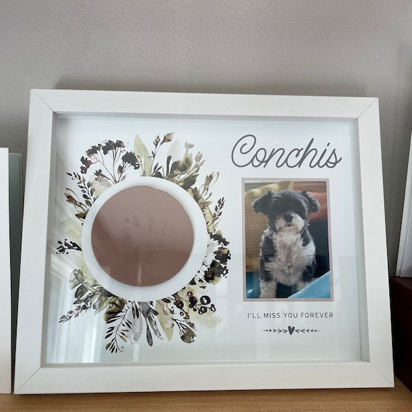 Paw Print Holder Pet Memorial, Clay Paw Print Display Shadow Box, Pet ...