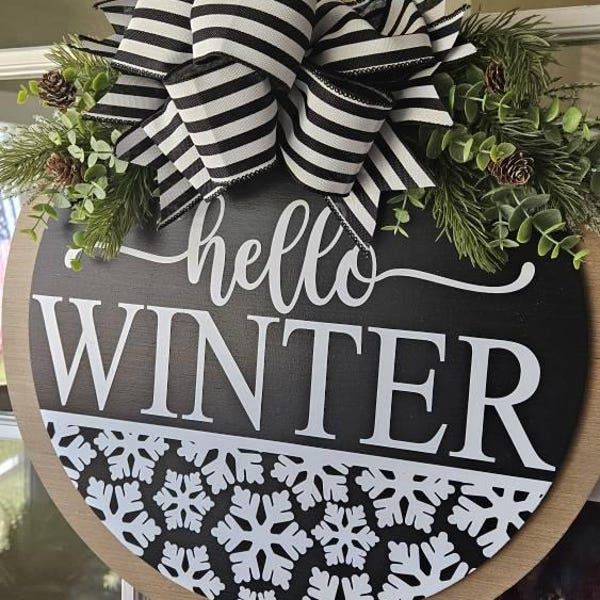 Winter Front Door Decor | Hello Winter | Snowflake Front Door Wreath ...