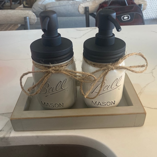 Soap and Lotion Dispenser Set, Rustic Kitchen Bronze, Farmhouse Mason ...