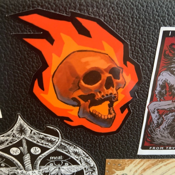 Flaming Skull Sticker | Vinyl - Waterproof - Punk Fire Skull Sticker ...