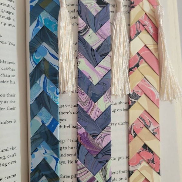 Handmade Woven Marbled Bookmarks: Colorful Paper With Tassel - Set of 3 ...