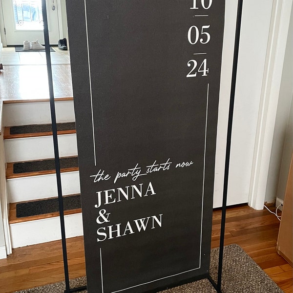 Black Curtain Wedding Welcome Sign With Stand, Curtain Print Welcome ...