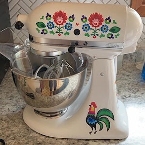 Dutch-folk-art-rooster-and-flowers Stand Mixer Wrap Front & Back Decal ...