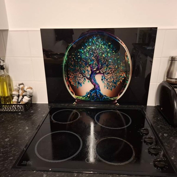 Tempered Glass Backsplash-life of Tree Backsplash Tiles-metal ...