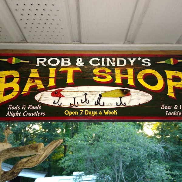Personalized Bait Shop Sign Fishing Signs Decor Man Cave Decorations ...