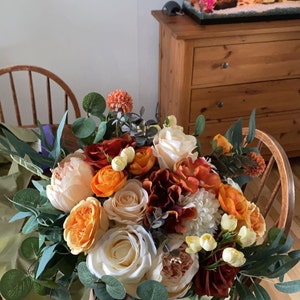 Bridal Bouquet With Burgundy and Rust Orange Flowers Burgundy - Etsy