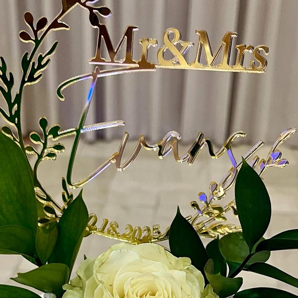 Custom Mr Mrs Cake Topper, Gold Cake Topper for Wedding, Personalized ...