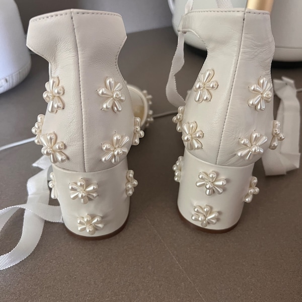 Ivory Pearl Bridal Shoes With Pearl Embellishment, Pearl and Crystal ...