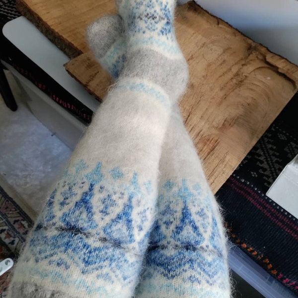 Natural Goat Wool Knee-high Socks, Knitted Warm Boot Socks, Fuzzy Comfy ...