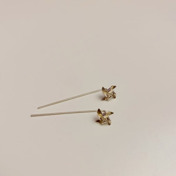 Handfolded Sterling Silver Pinwheel Earrings W/long Post - Etsy