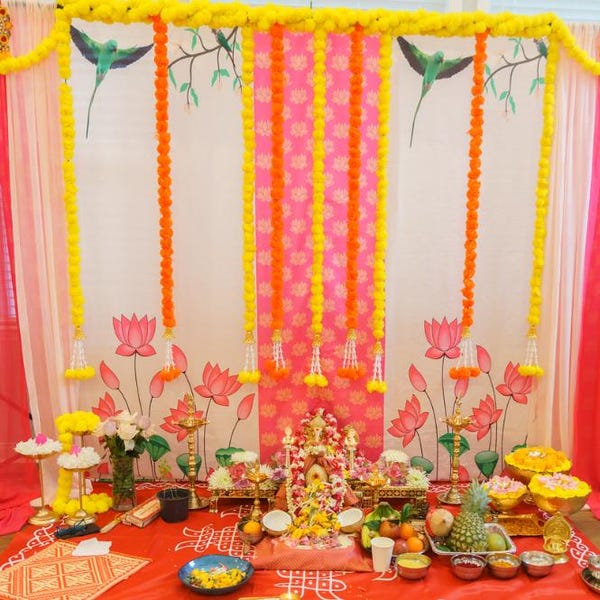 Rangoli Kolam Backdrop Green/red Muggu Backdrop|traditional Indian ...