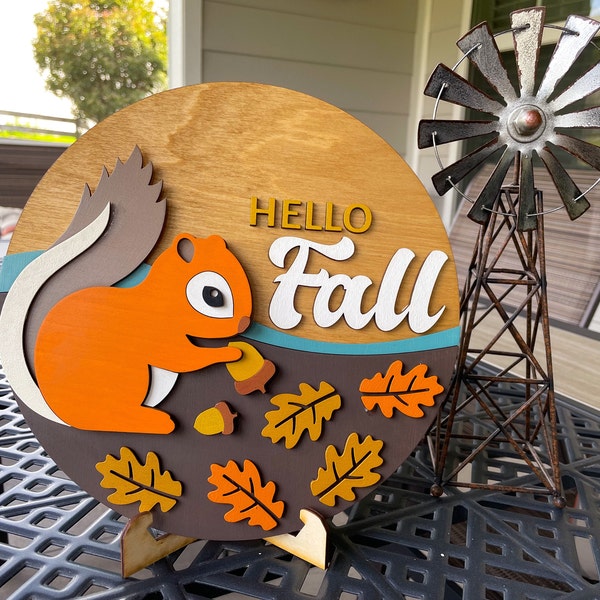 Hello Fall Squirrel Leaves Acorn Sign, Digital Download, SVG Laser Cut ...