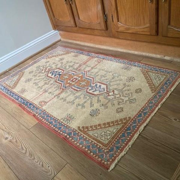 4x6 Red Green Vintage Rug,4x6 Turkish Rug,oushak Living Room Bedroom ...