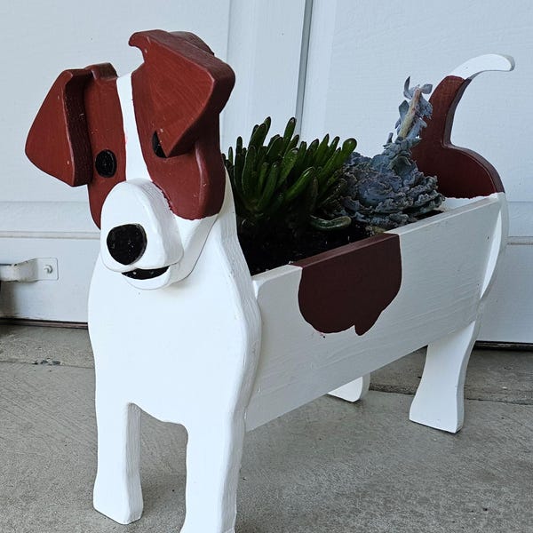 Jack Russell Planter, Garden Ornament, Wooden Pet, Planter Box, Scroll ...