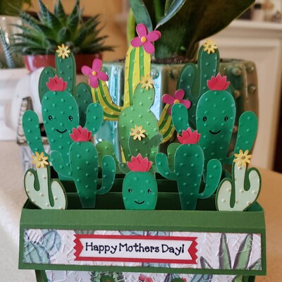 Cactus 3D Pop-up Box Card, Handmade Blnk Cards, Mother's Day, Father's ...