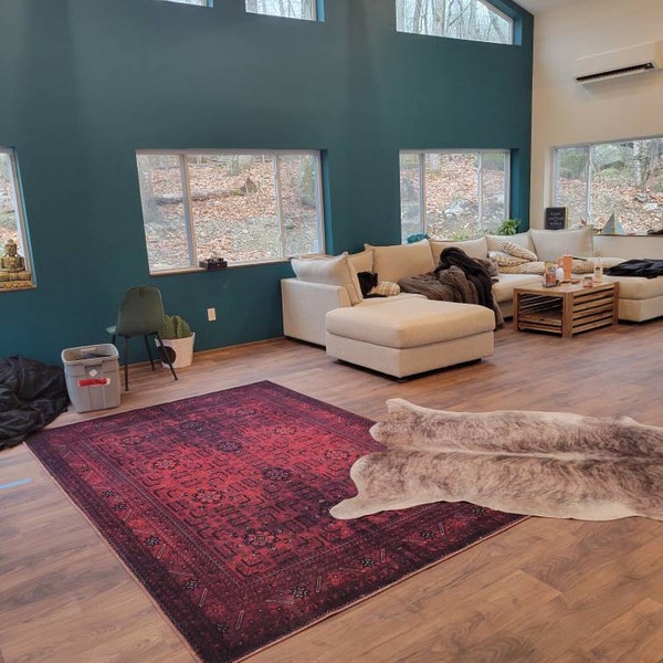 Red Afghan Rug, 6x9 Area Rug, Rustic Decor, Bold Red Rug, 5x8 Rugs ...