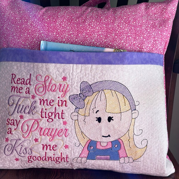 Read Me a Story Star Girl Reading Pillow Embroidery Design, 5x7 6x8 ...