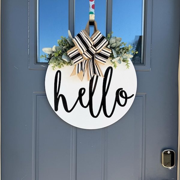 Front Door Decor | Front Door Wreath | Hello Sign | Front Door Hanger ...