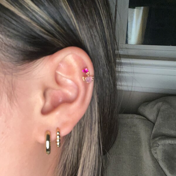 Heart Pink Ribbon Dangle Gold and Silver Color Screw Back Piercing, Ear ...