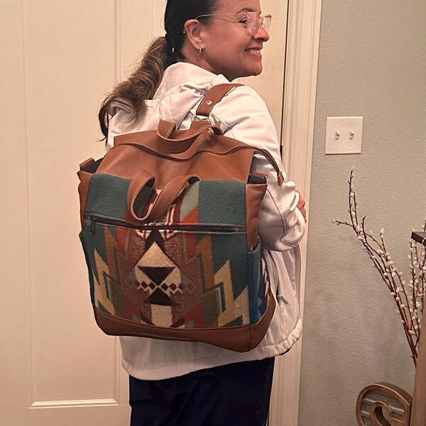 Large Tote Bag, Gender Neutral Backpack, Diaper Bag, Satchel, Weekender in Harding Shale Wool ...