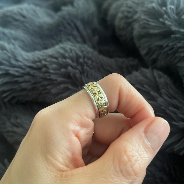 Rose Gold Wide Spinner Ring for Women,two-tone Sterling Silver 925 Fidget Ring, Thumb Spinner ...