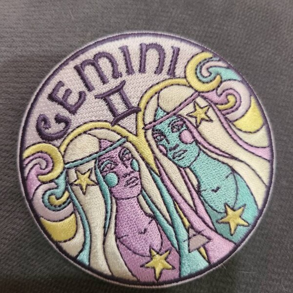 Zodiac Iron on Patch - 70s Art Nouveau Boho Embroidered Patches - Aries Taurus Gemini Cancer Leo ...