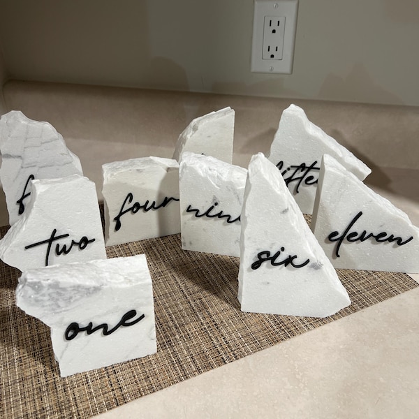 White Marble Stone Wedding Table Numbers, Marble Sign, Natural Stone ...