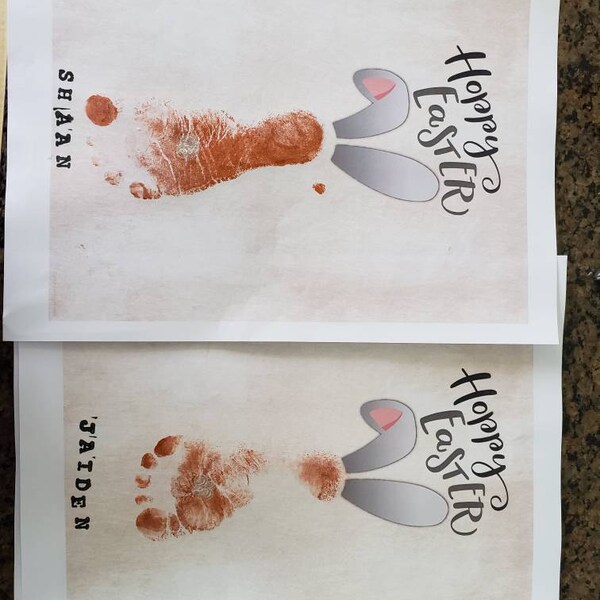 Hoppy Easter Bunny Grey / Footprint Art / Cute Foot Feet / Kids Baby ...