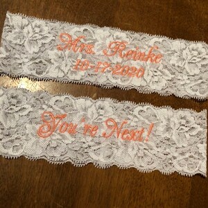 Wedding Garters Set or Single Personalized, Embroidered Bride Keepsake ...