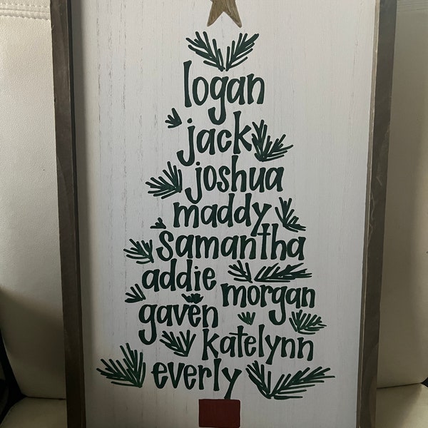 Family Christmas Tree Sign, Personalized Family Name Tree, Custom ...