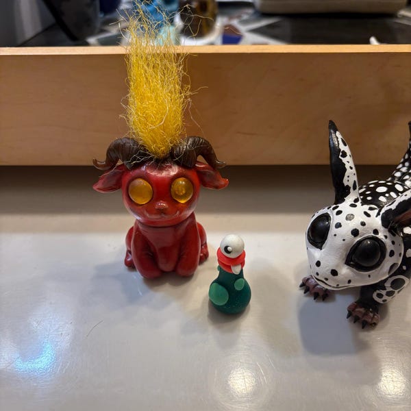 Cartoony Funny Mythical Creature, Adorable Critters Sculpture in Yellow ...