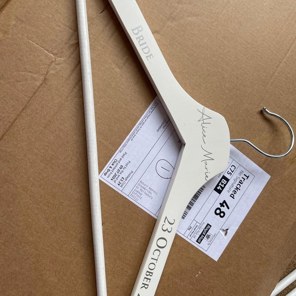 New!personalised Wedding Hangers | White Hangers | Bridesmaid Gift ...