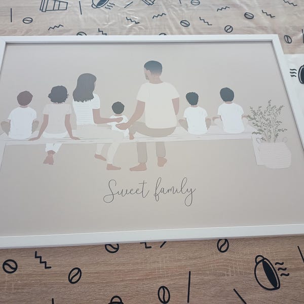Personalized Family Poster, Family Portrait Drawing, Family Name Print ...