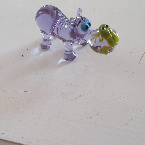 Handmade Glass Hippo Figurine - Blown Glass Hippo - Glass Hippo ...