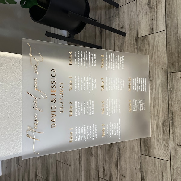 Frosted Acrylic Seating Chart, Wedding Seating Chart, Wedding Seating ...