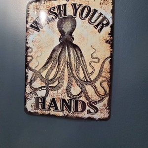 Octopus Wash Your Hands Bathroom Wall Decor Kitchen Art Antique Style ...