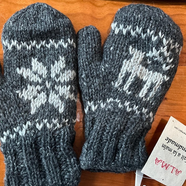 100% Wool Lamb Wool Mittens, Polar Fleece Lining, Hand Knit, Sheep ...