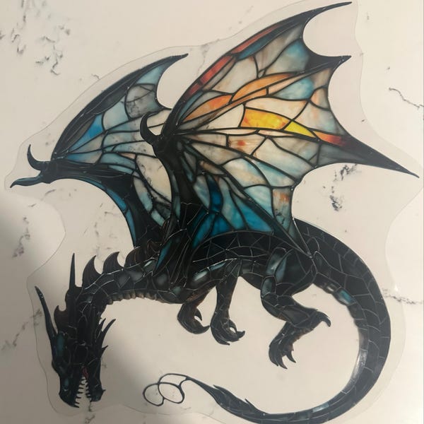Dragon Stained Glass Window Cling Decal Sticker Window Film Dragoncore ...