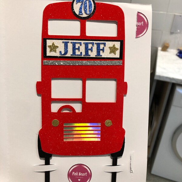 Red Bus Themed Personalised Cake Topper, Add Name and Age. Double Sided ...