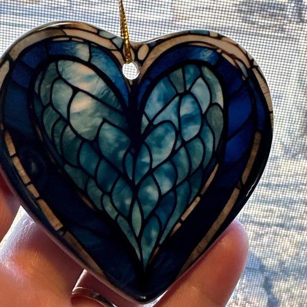 Blue Heart Ceramic Ornament, Angel’s Wings, - Etsy