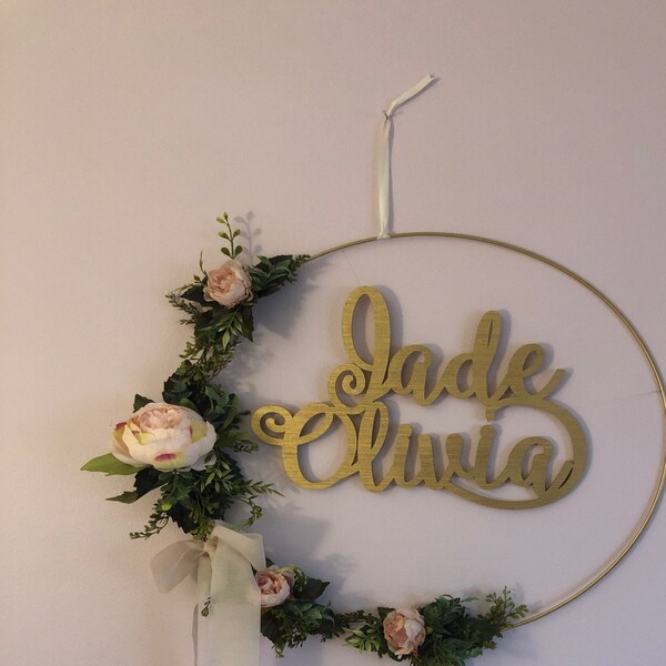 19" Nursery Wreath With Name - Custom Name Sign - Baby Shower Wreath ...